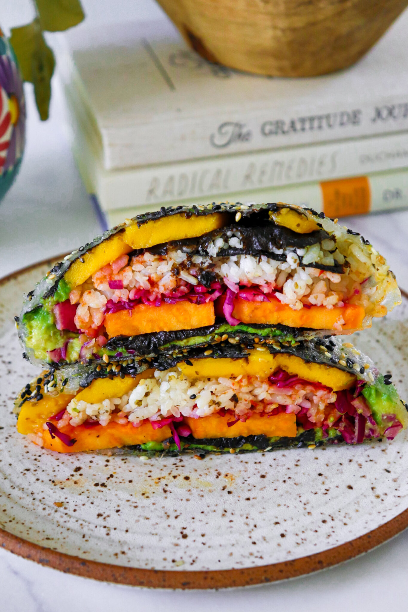 Crispy Rice Paper Rainbow Onigirazu (vegan sushi sandwich) - Justine ...