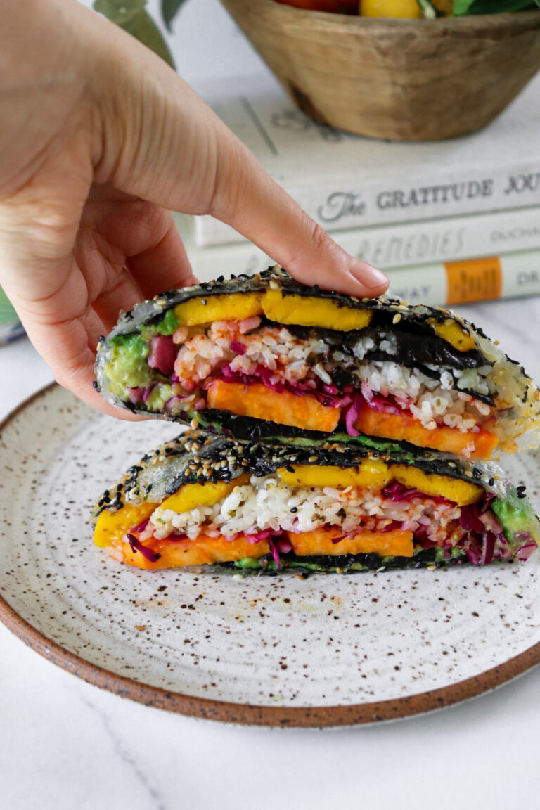 Crispy Rice Paper Rainbow Onigirazu (vegan sushi sandwich) - Justine ...